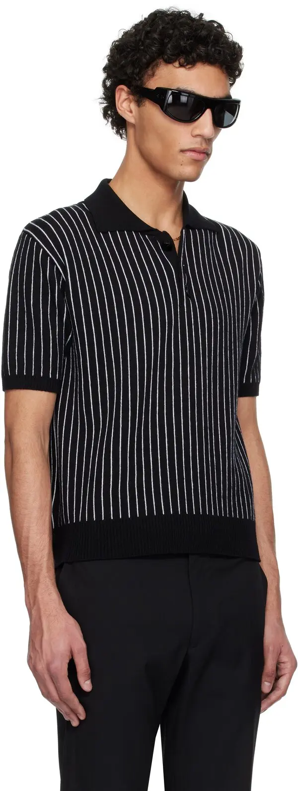 トップス ERNEST W. BAKER PIN STRIPE POLO Ernest W. Baker Black Pinstripe Polo - Black & White | Editorialist